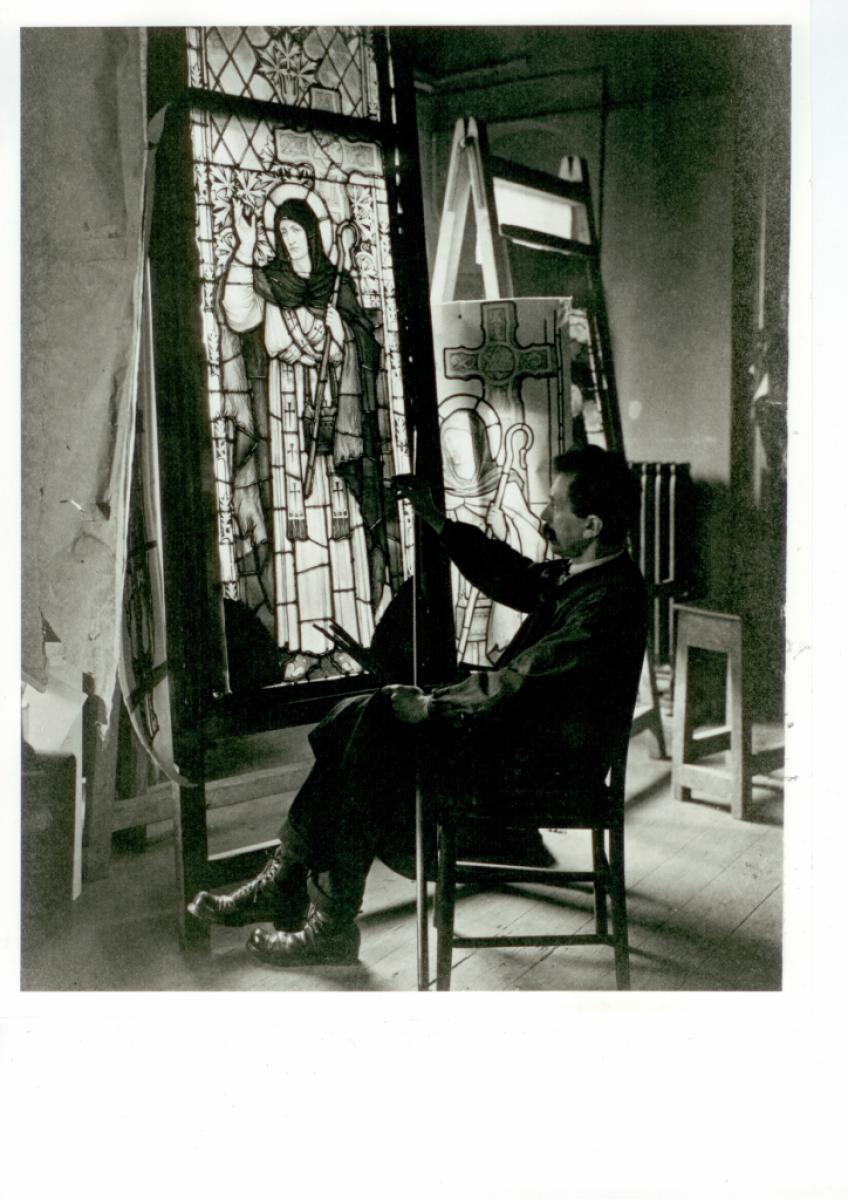 Thomas Cowell painting a stained glass window - ELYGM:1993.7.2 The ...